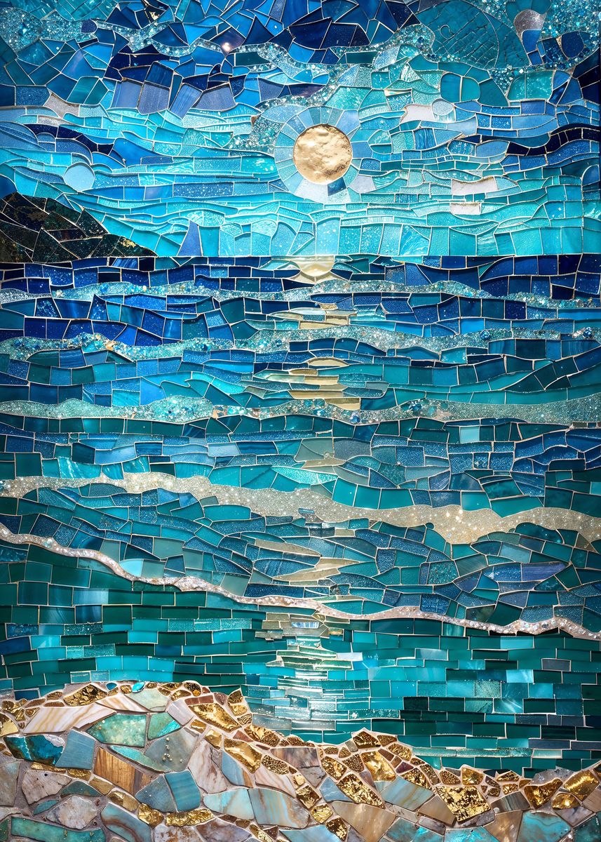 'Moonlit Ocean Mosaic Art' Poster, picture, metal print, paint by ...