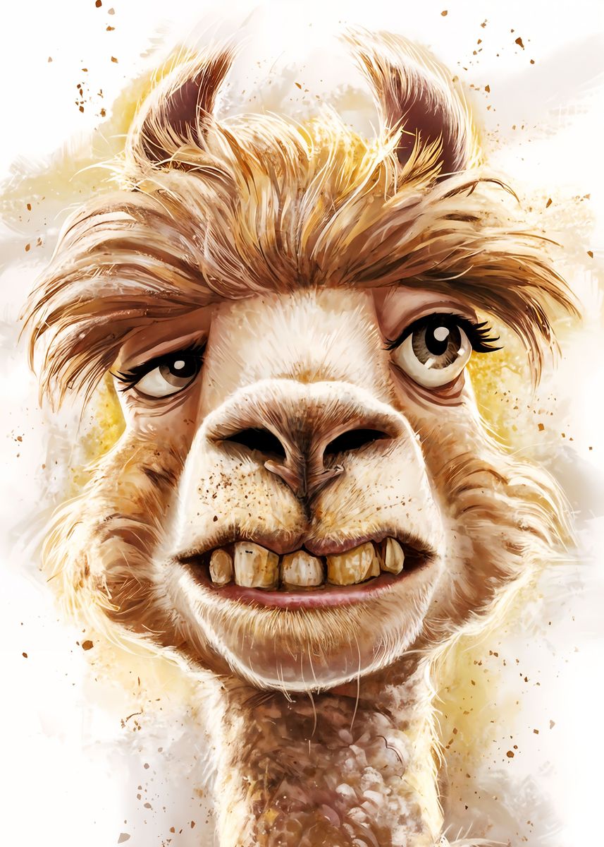 'Smiling Lama' Poster, picture, metal print, paint by Lukasz Kobylka ...