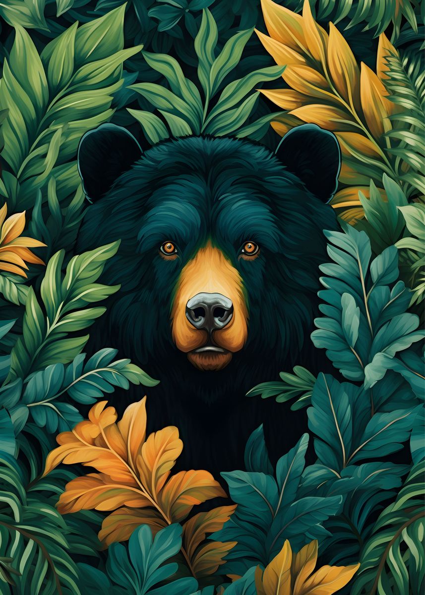'Colorful floral bear' Poster, picture, metal print, paint by ...