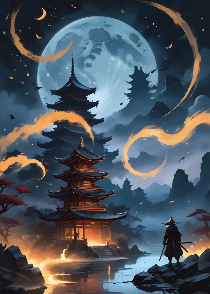 ' Japanese starry night' Poster, picture, metal print, paint by ALEX ...