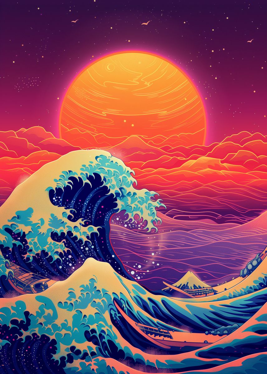'Great Wave Retro' Poster, picture, metal print, paint by Creative YS ...