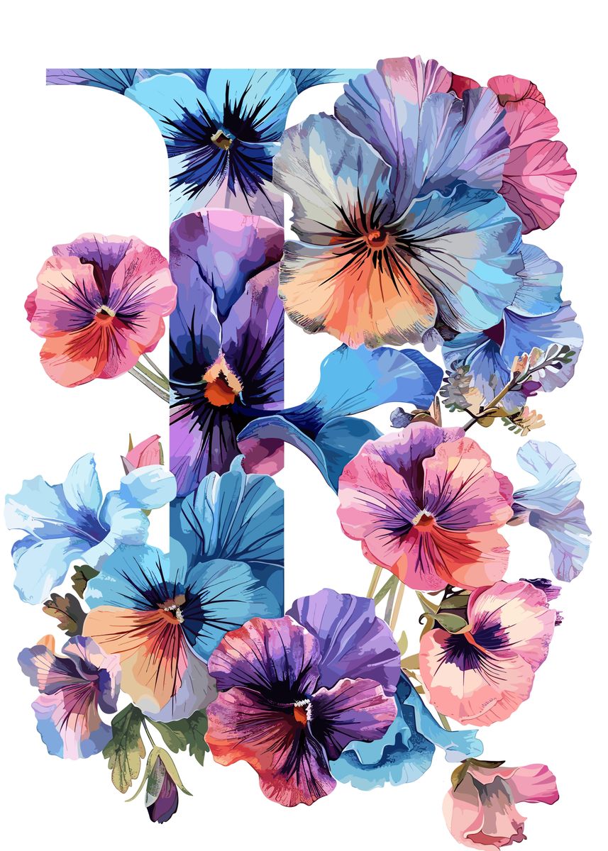 'Flower Alphabet Letter I' Poster, picture, metal print, paint by ...