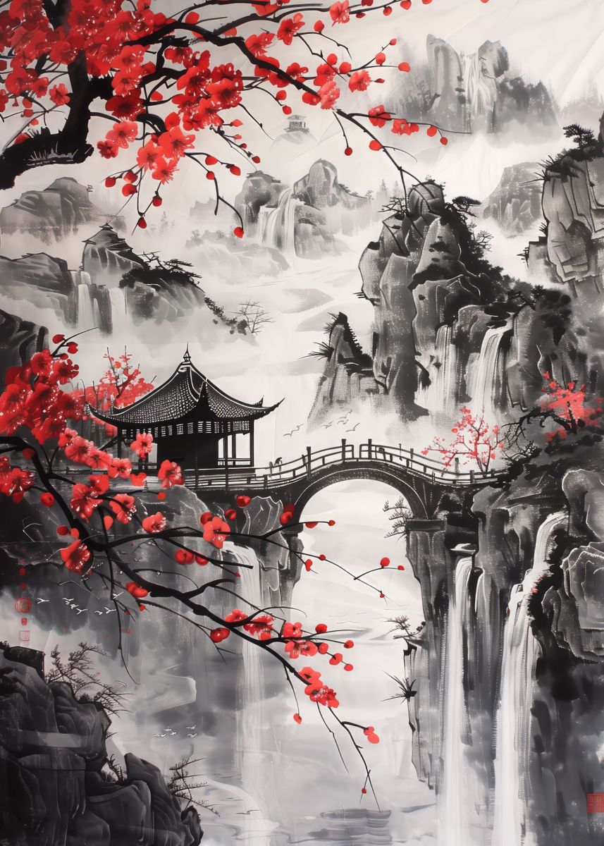 'Chinese landscape ' Poster, picture, metal print, paint by Leika ...