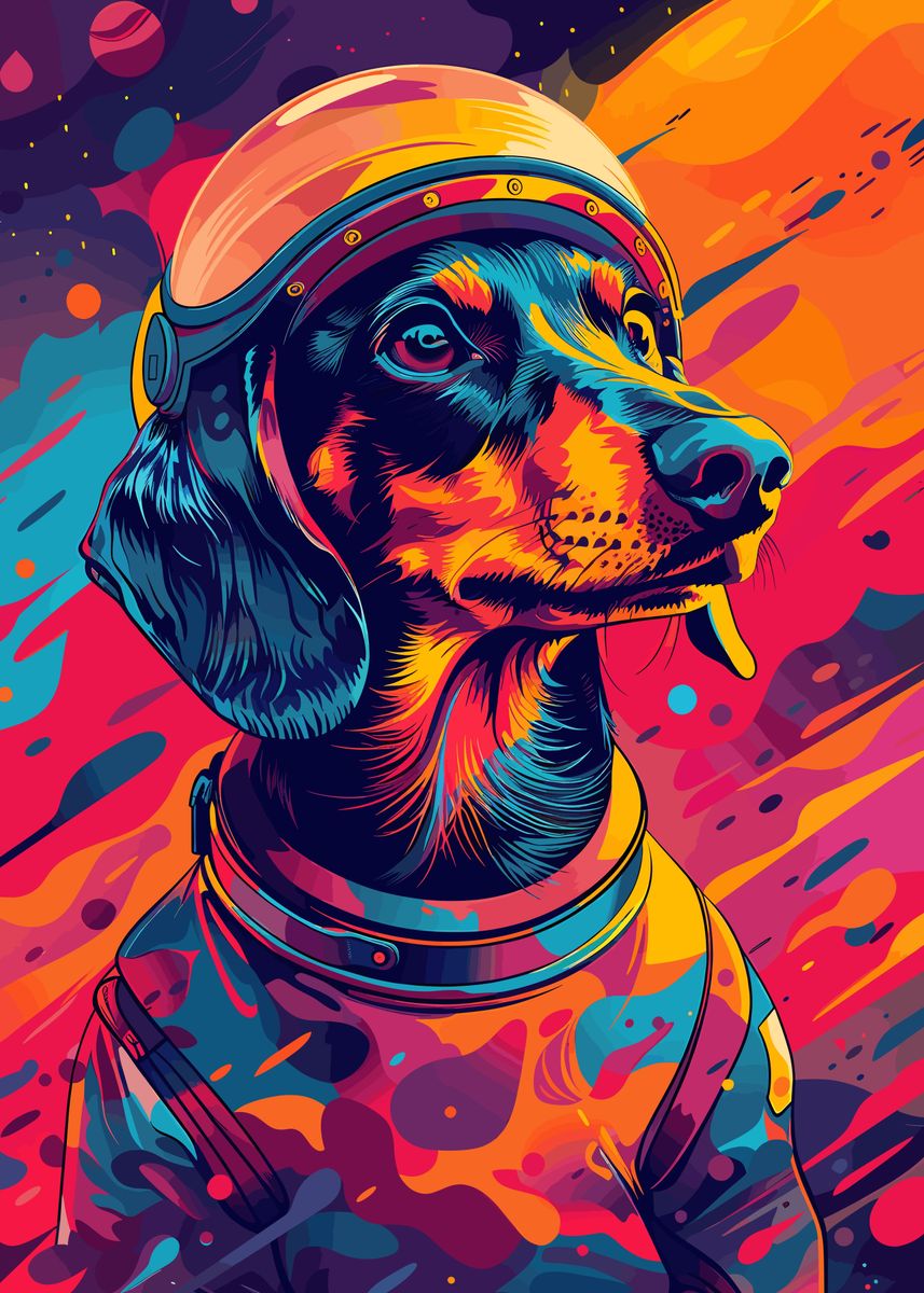 'Dachshund Astronaut Space' Poster, picture, metal print, paint by AyrioArt | Displate