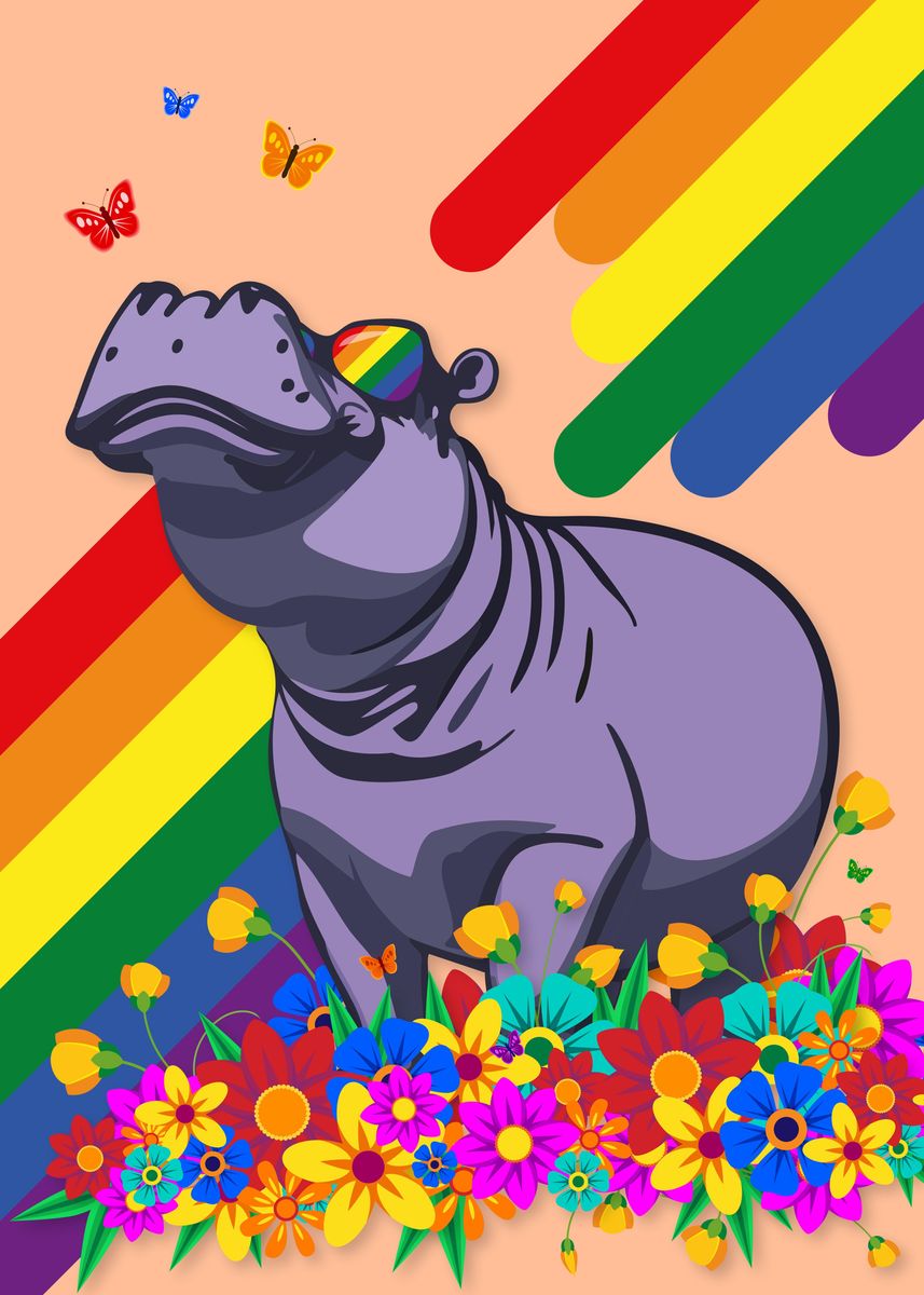 'Happy Rainbow Hippo' Poster, picture, metal print, paint by Tamara ...
