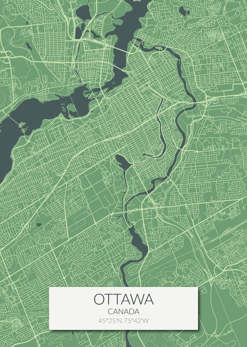 'Ottawa Green Map' Poster, picture, metal print, paint by dkDesign | Displate