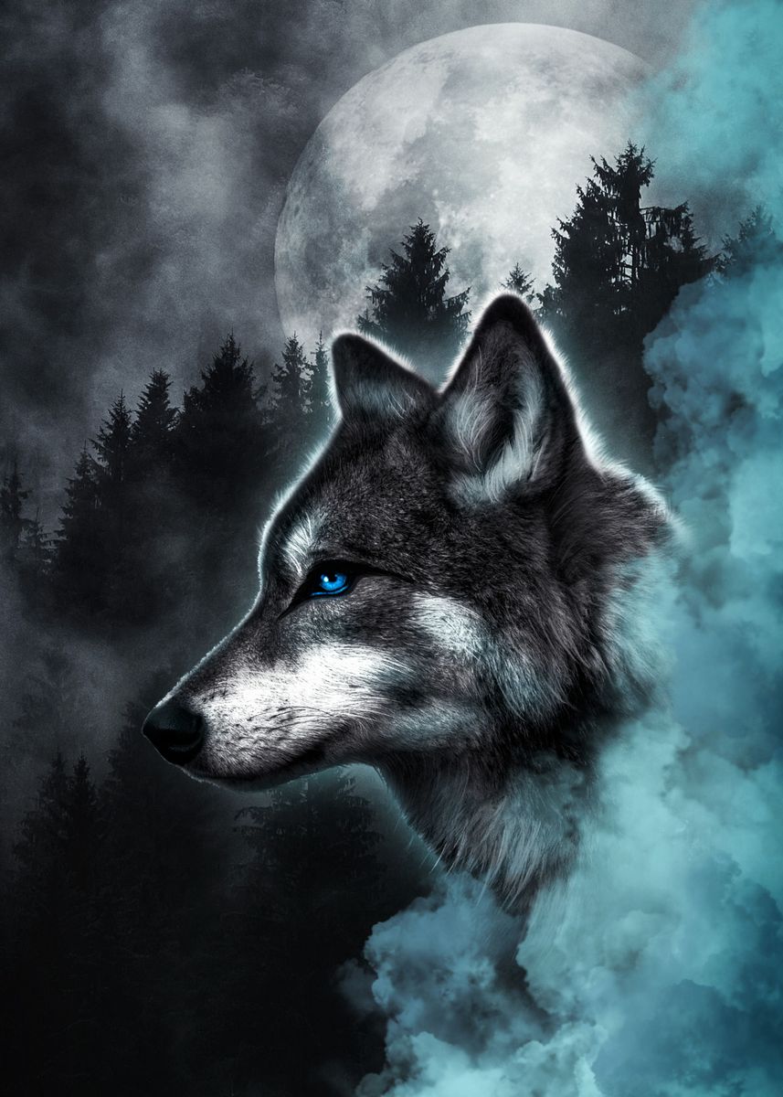 'Smoke Wolf' Poster, picture, metal print, paint by Fidy Art | Displate
