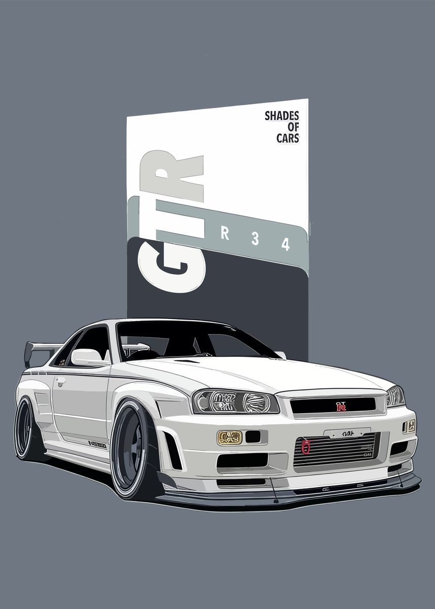 'Nissan GTR R34' Poster, picture, metal print, paint by Raul Garcia ...