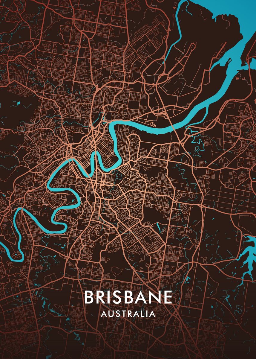 'Brisbane City Map' Poster, picture, metal print, paint by Miracle ...