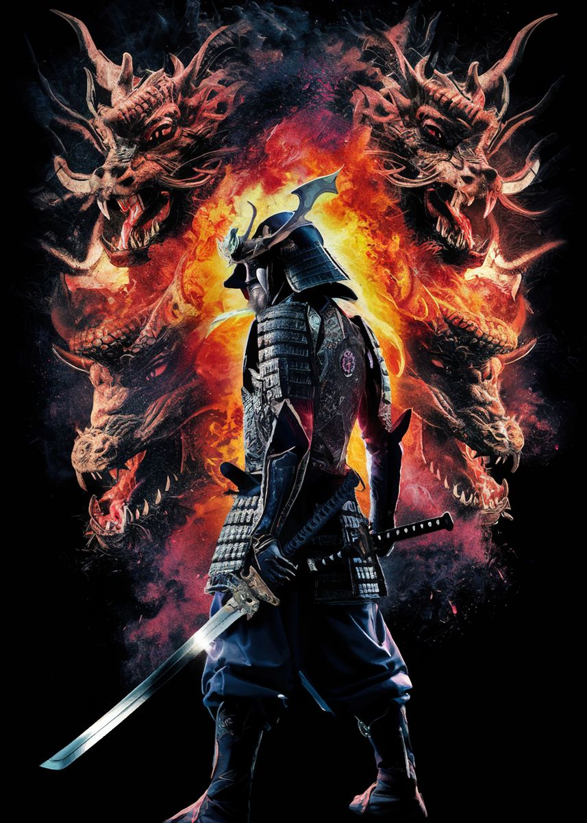 'Angry Samurai Head' Poster, picture, metal print, paint by Glenda ...