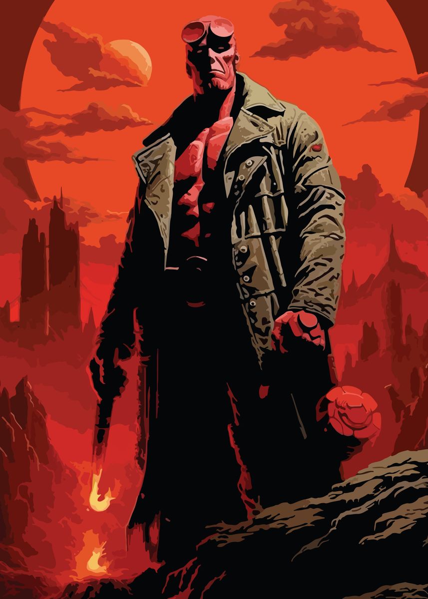 'hellboy stand on fire' Poster, picture, metal print, paint by Olgan ...