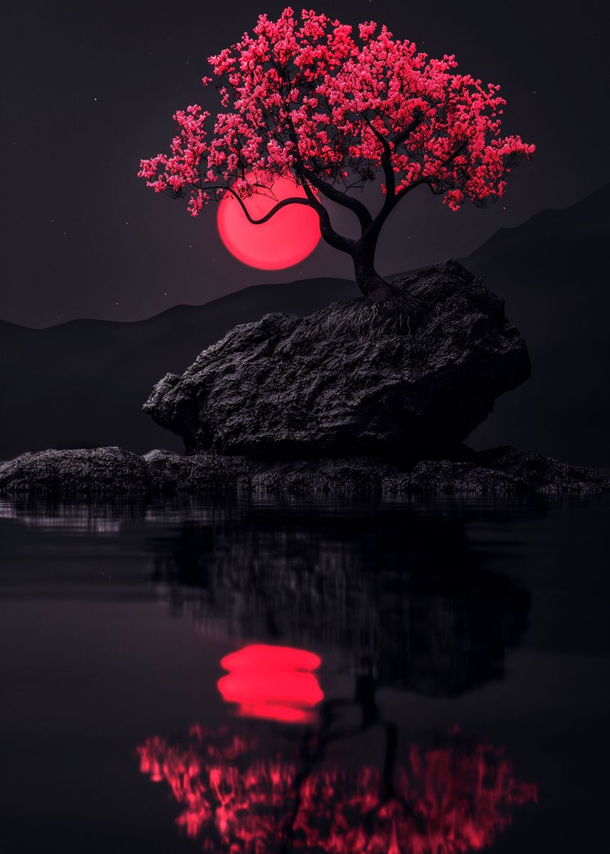 'Tree Moon Reflection' Poster, picture, metal print, paint by Angela ...