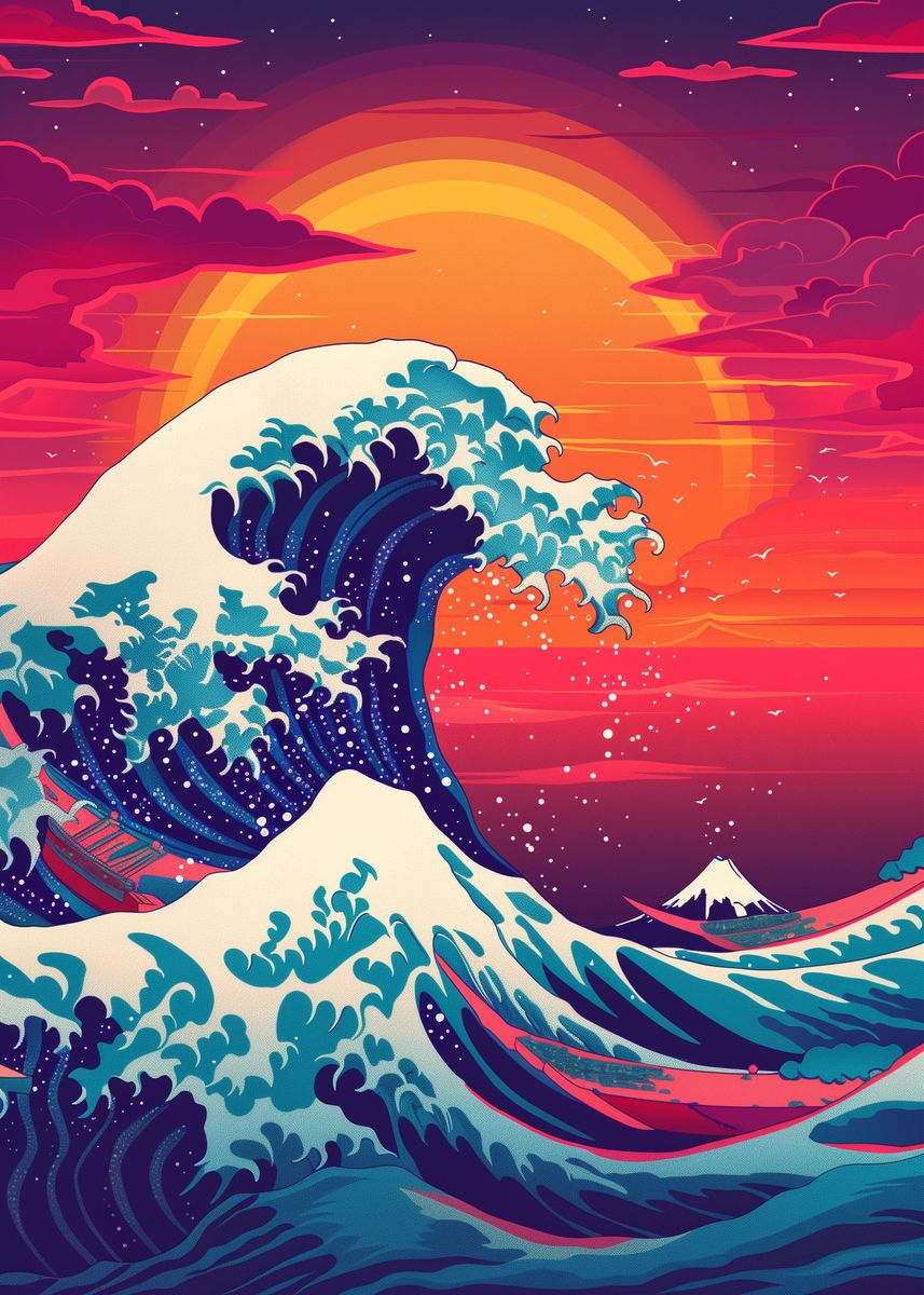 'Great Wave Retro' Poster, picture, metal print, paint by Creative YS ...