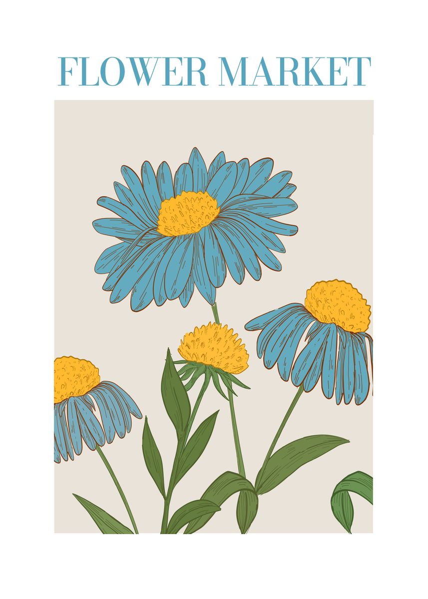 'Flower Market Floral Blue ' Poster, picture, metal print, paint by ...