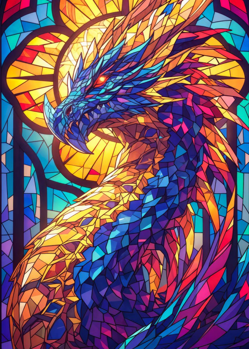 'Epic Stained Glass Dragon' Poster, picture, metal print, paint by Vizio | Displate