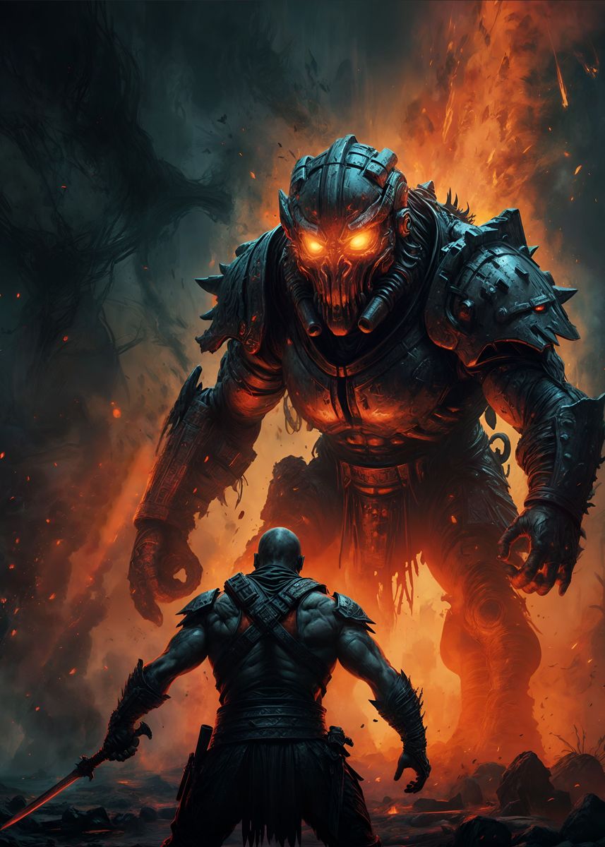 'Warrior VS Monster' Poster, picture, metal print, paint by VR World ...