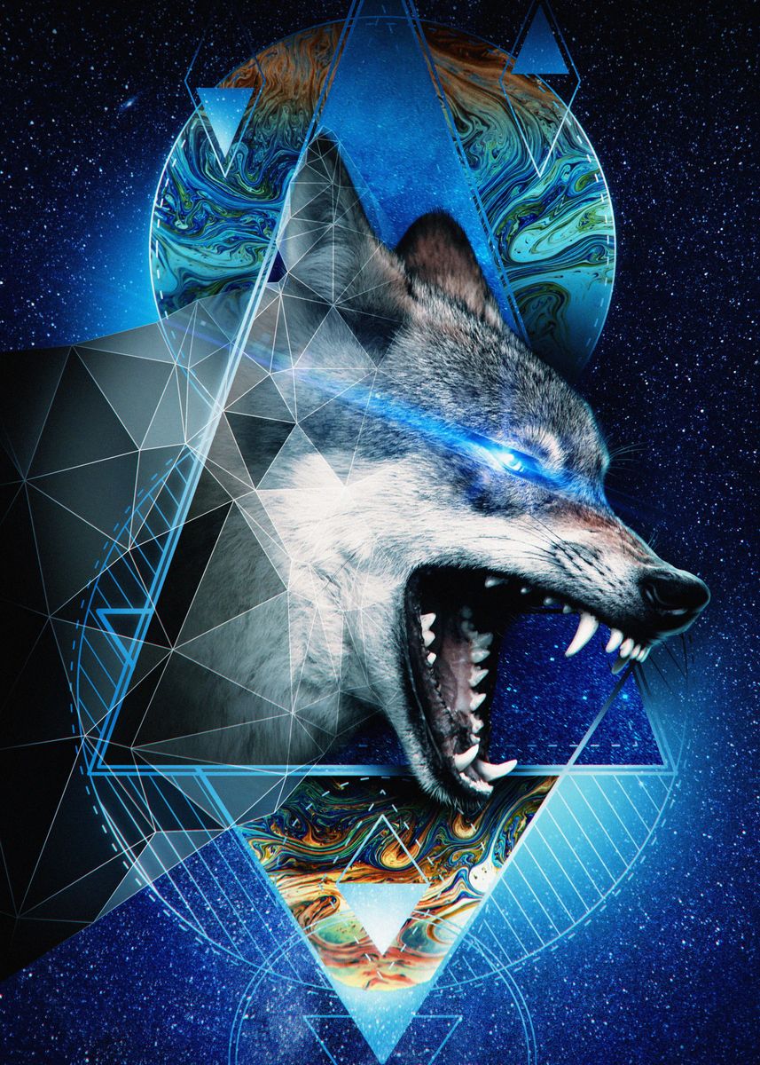'Wolf Space Art' Poster, picture, metal print, paint by Fidy Art | Displate