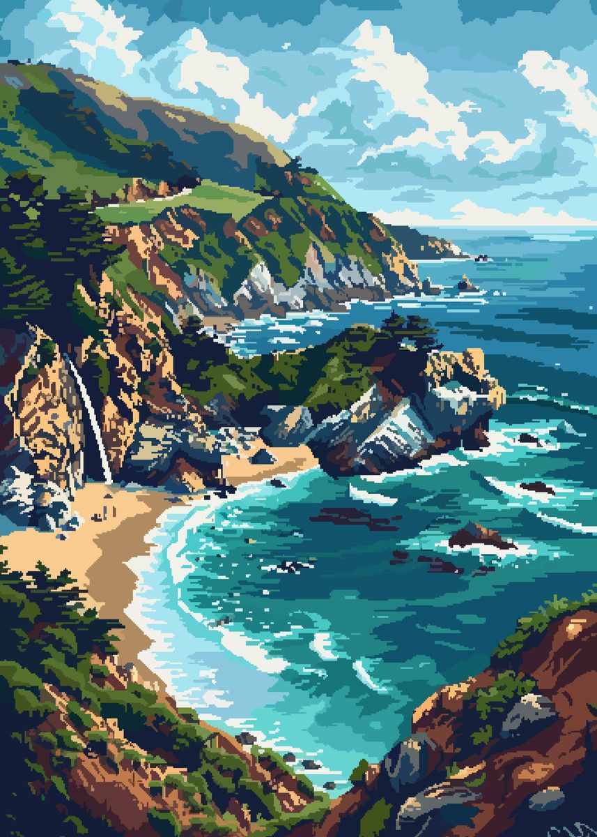 'California Coast Pixel Art' Poster, picture, metal print, paint by ...