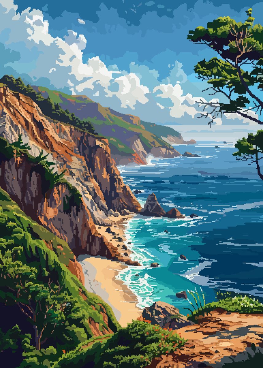 'California Coast Pixel Art' Poster, picture, metal print, paint by ...