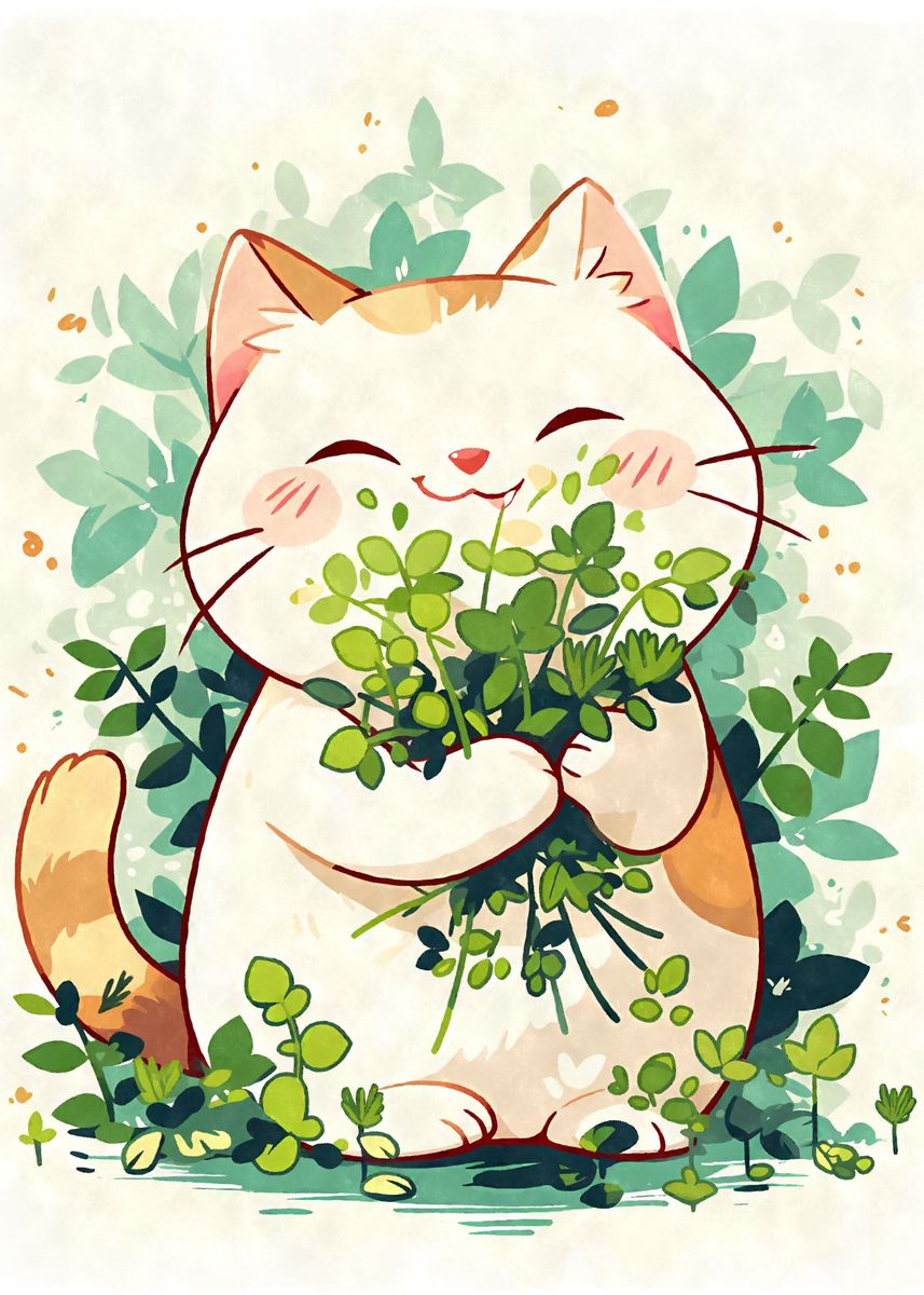 'Kawaii Happy Catnip Cat' Poster, picture, metal print, paint by Masaki ...