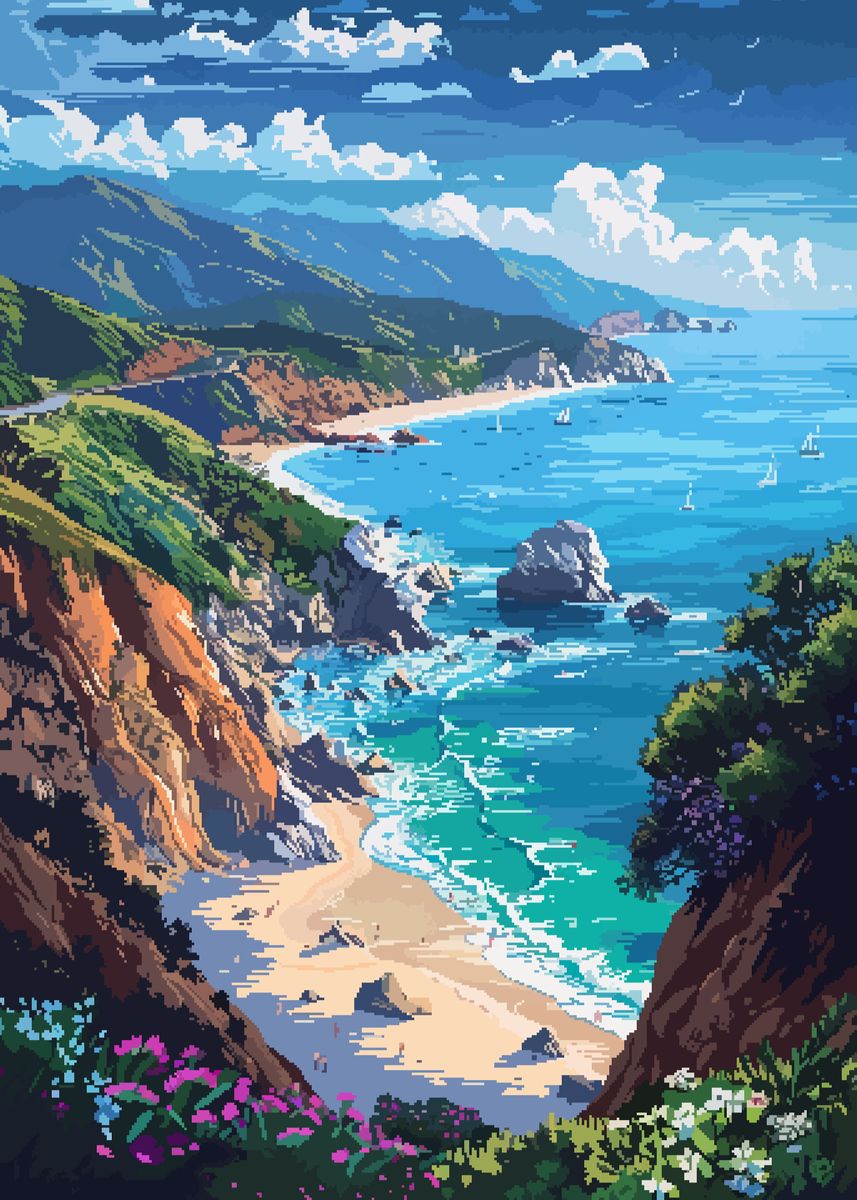 'Big Sur California Pixel' Poster, picture, metal print, paint by ...