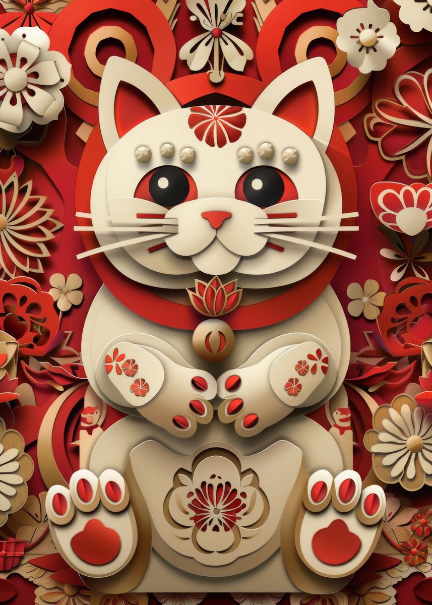 'Lucky Cat Paper Craft' Poster, picture, metal print, paint by Qreative ...