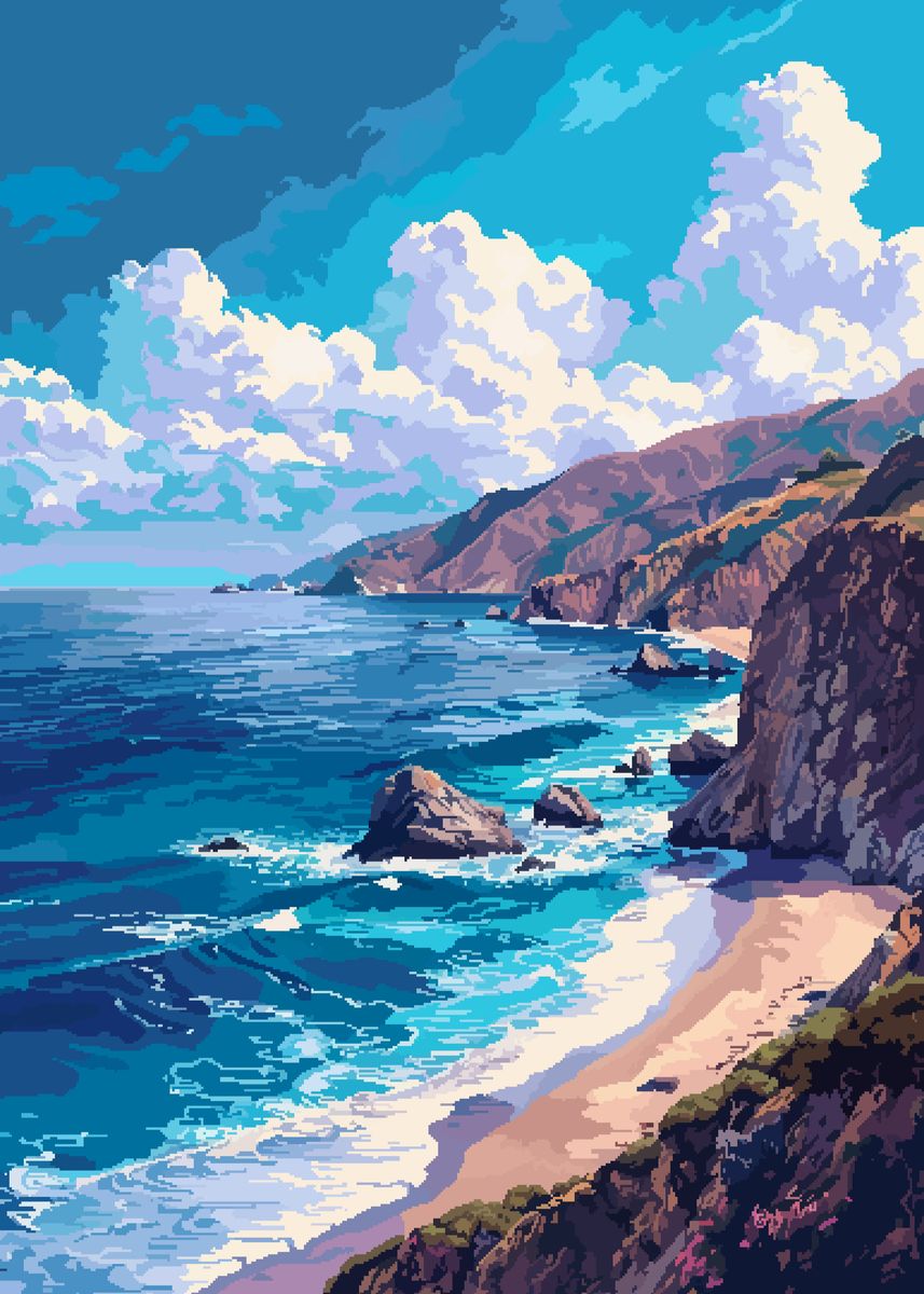 'California Beach Pixel' Poster, picture, metal print, paint by LVTFCO ...