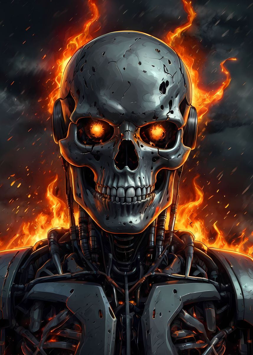 'Smiling Metal Skull Robot' Poster, picture, metal print, paint by ...