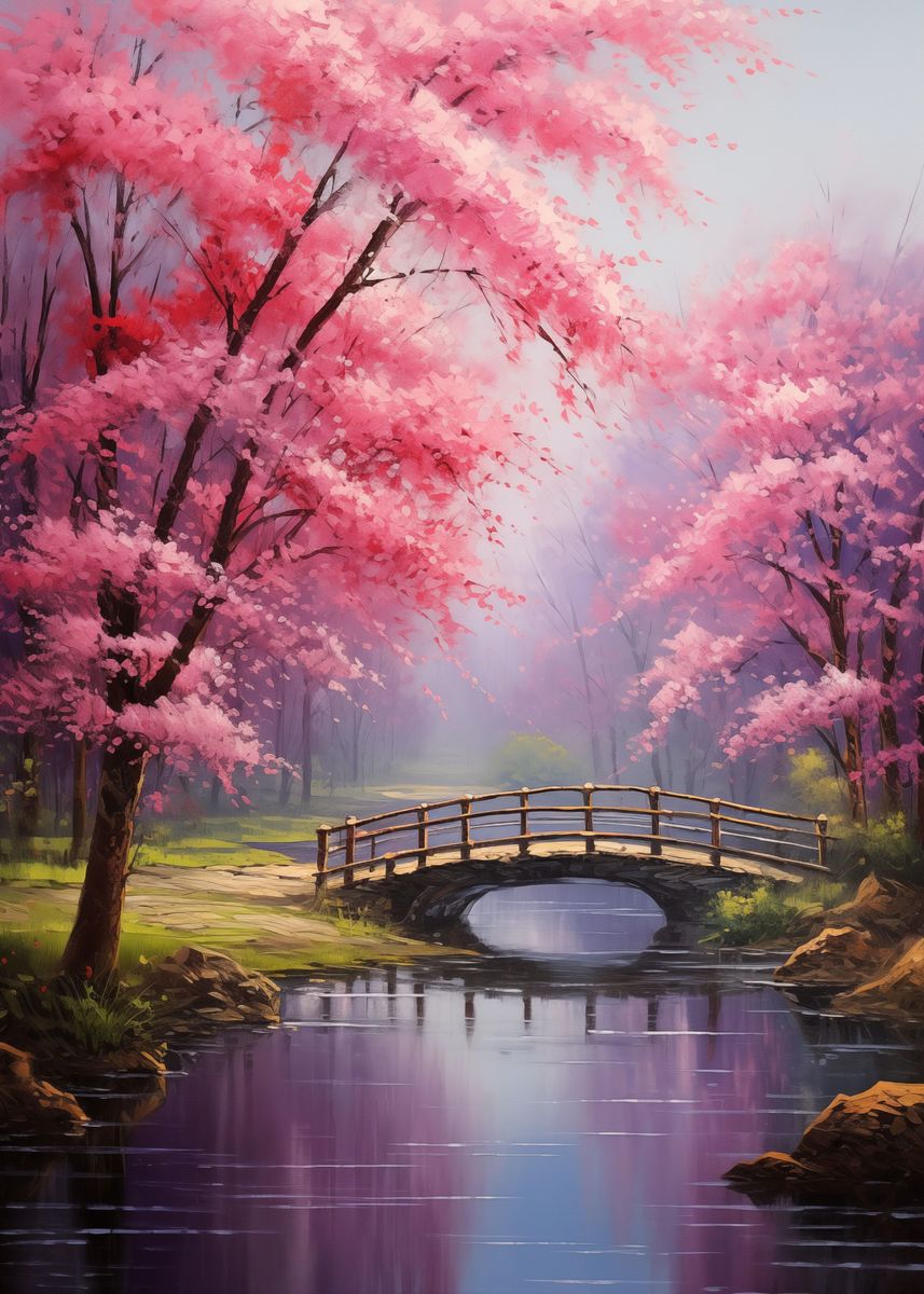 'Cherry Blossom Bridge' Poster, picture, metal print, paint by Boot ...