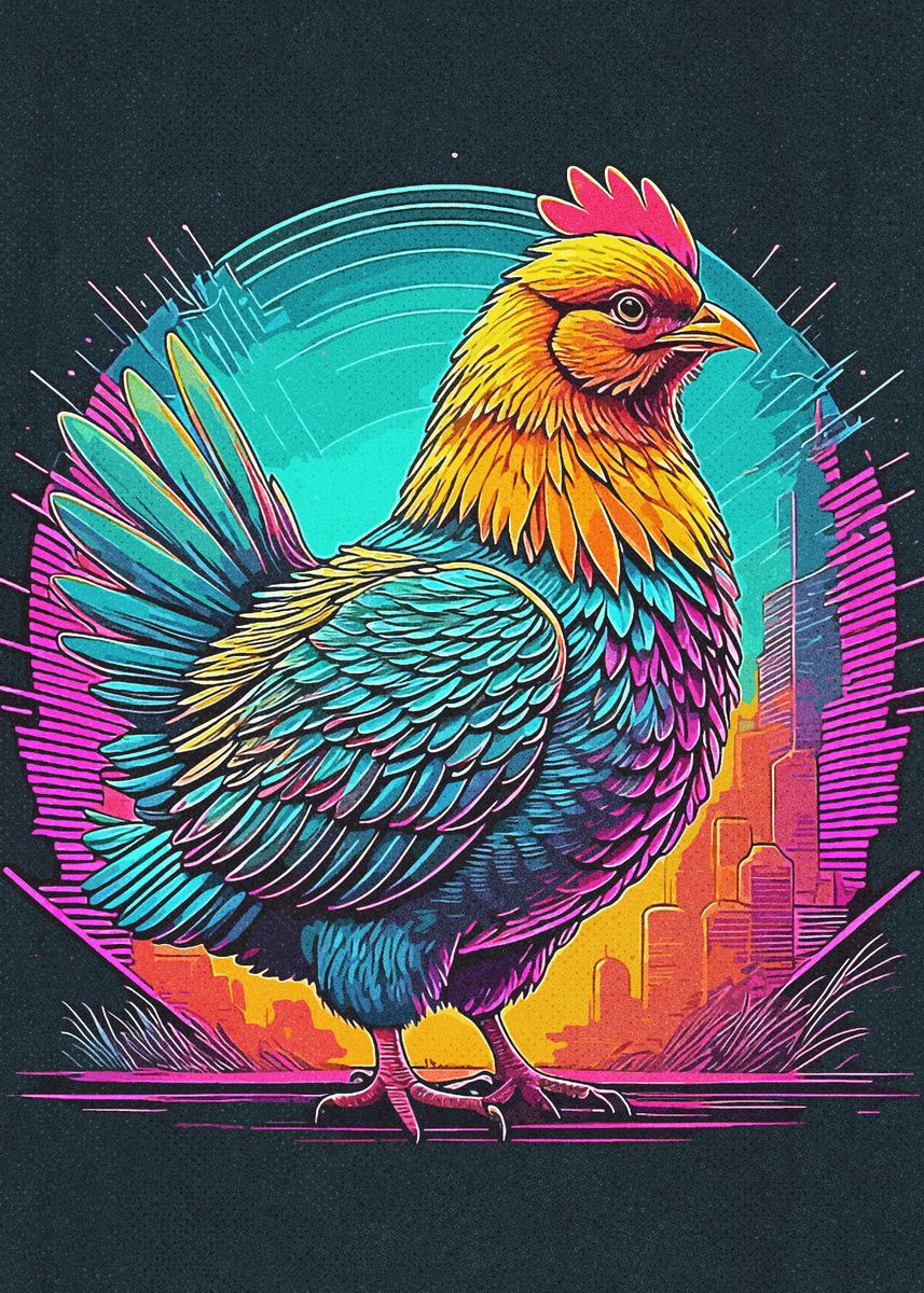 'Neon Chicken ' Poster, picture, metal print, paint by Hamka Risha ...