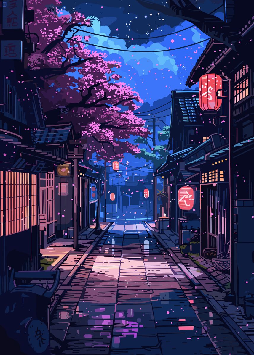 'Japan Village Pixelart' Poster, picture, metal print, paint by Mesh ...