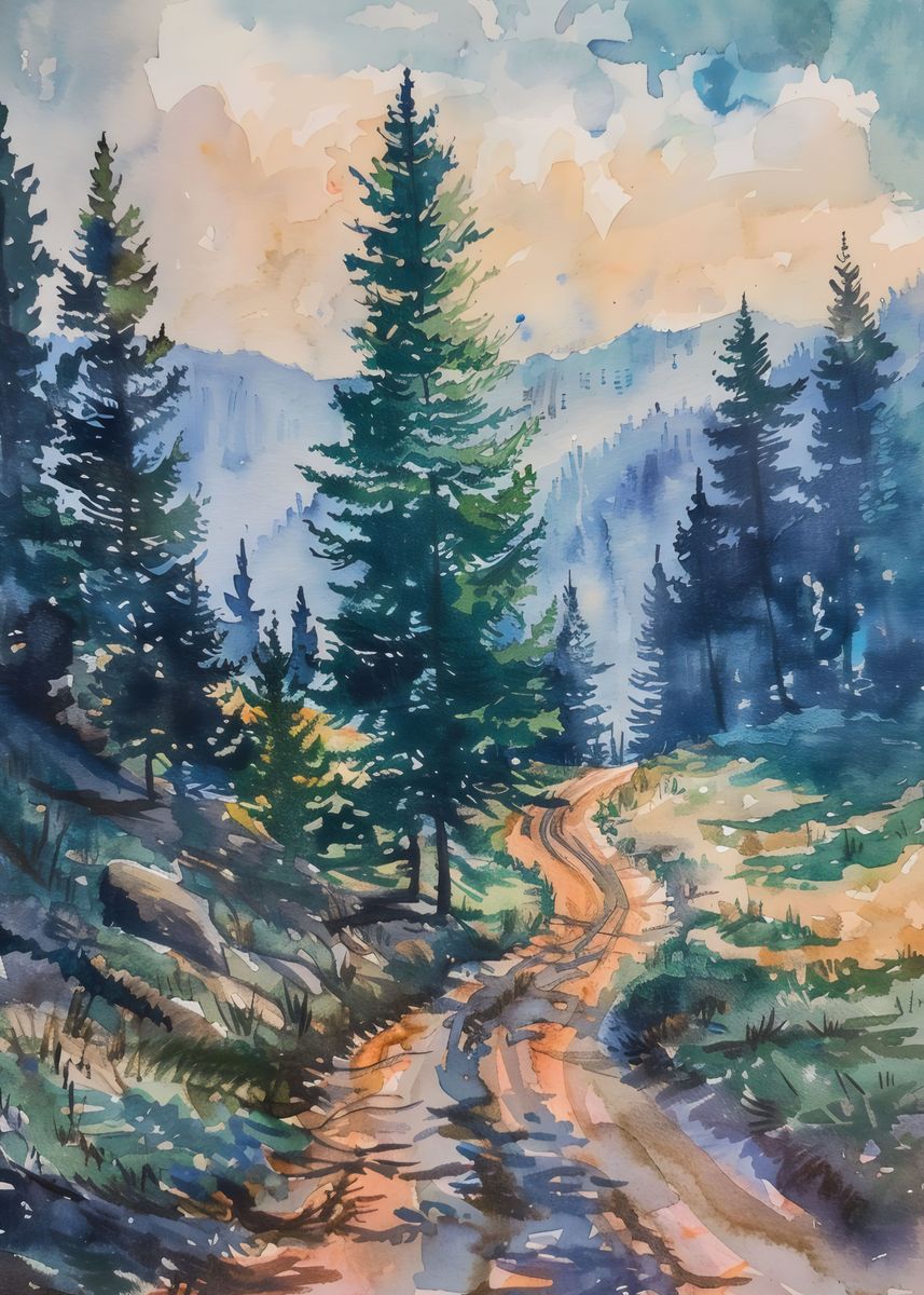 'Forest Path Serenity' Poster, picture, metal print, paint by Silvie ...