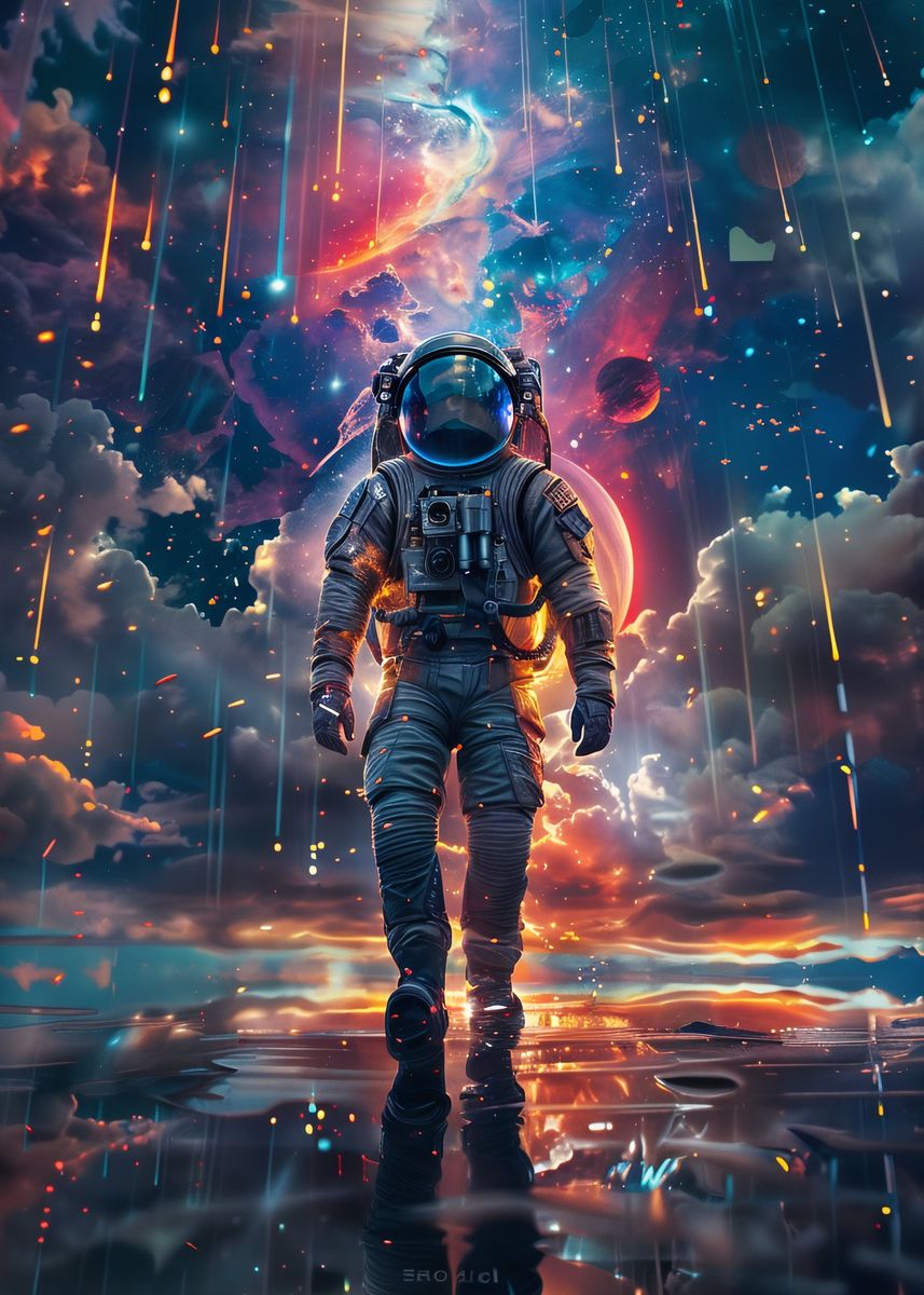 'Star Falling Neon Spaceman' Poster, picture, metal print, paint by ...