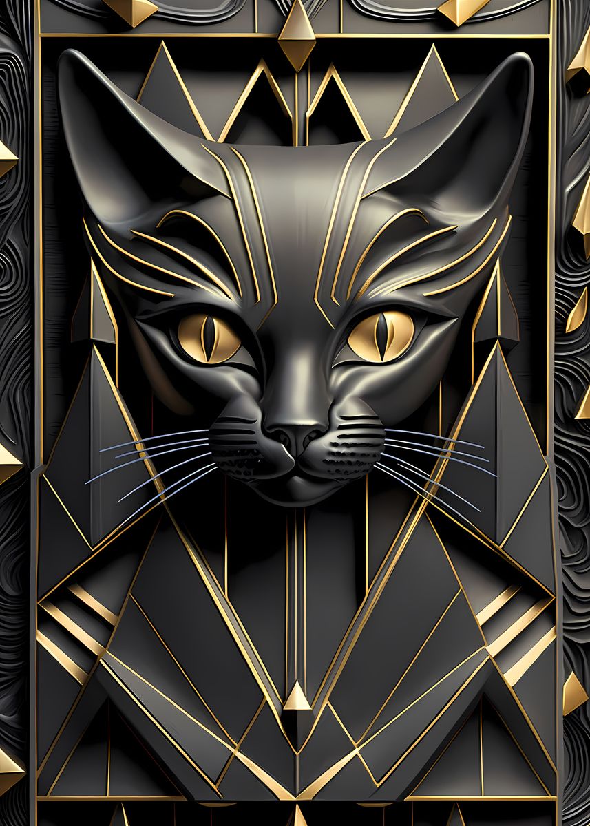 'God Cat Golden Art Deco' Poster, picture, metal print, paint by Luong ...