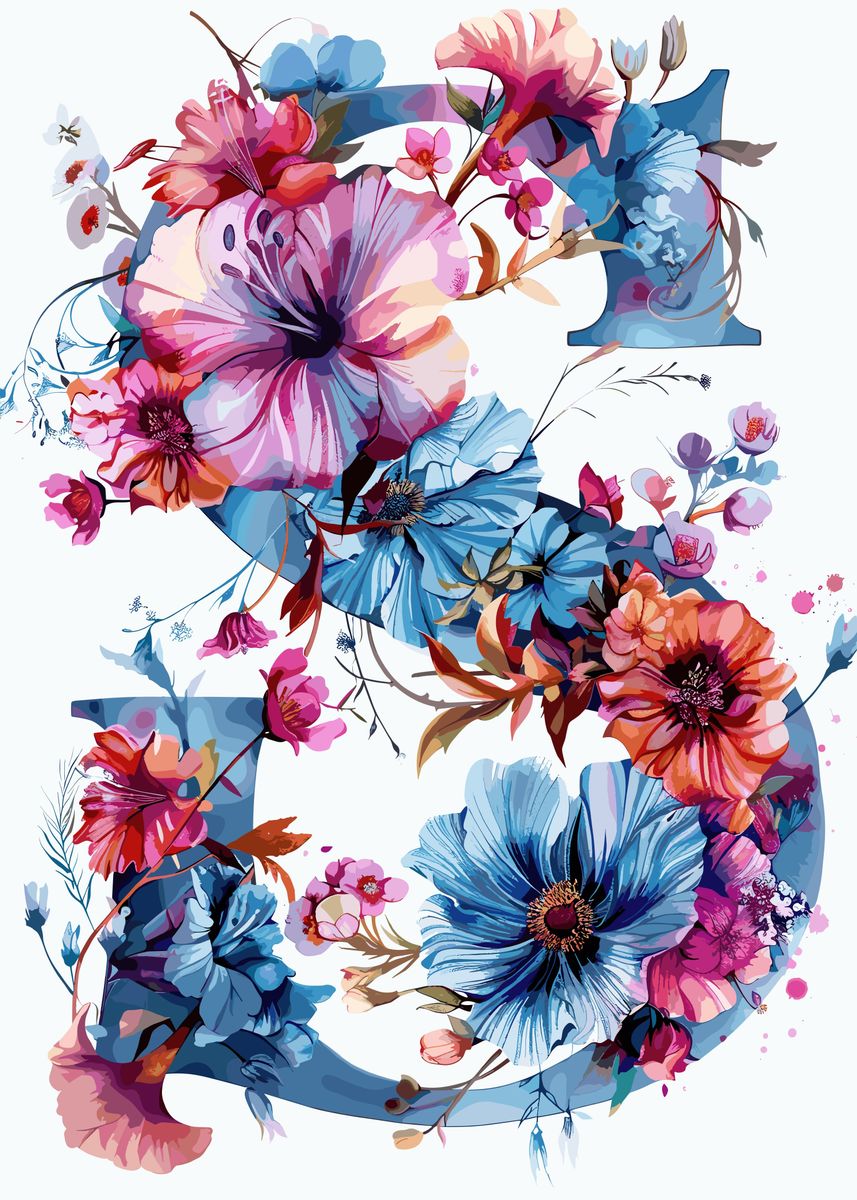 'Flower Alphabet Letter S' Poster, picture, metal print, paint by ...