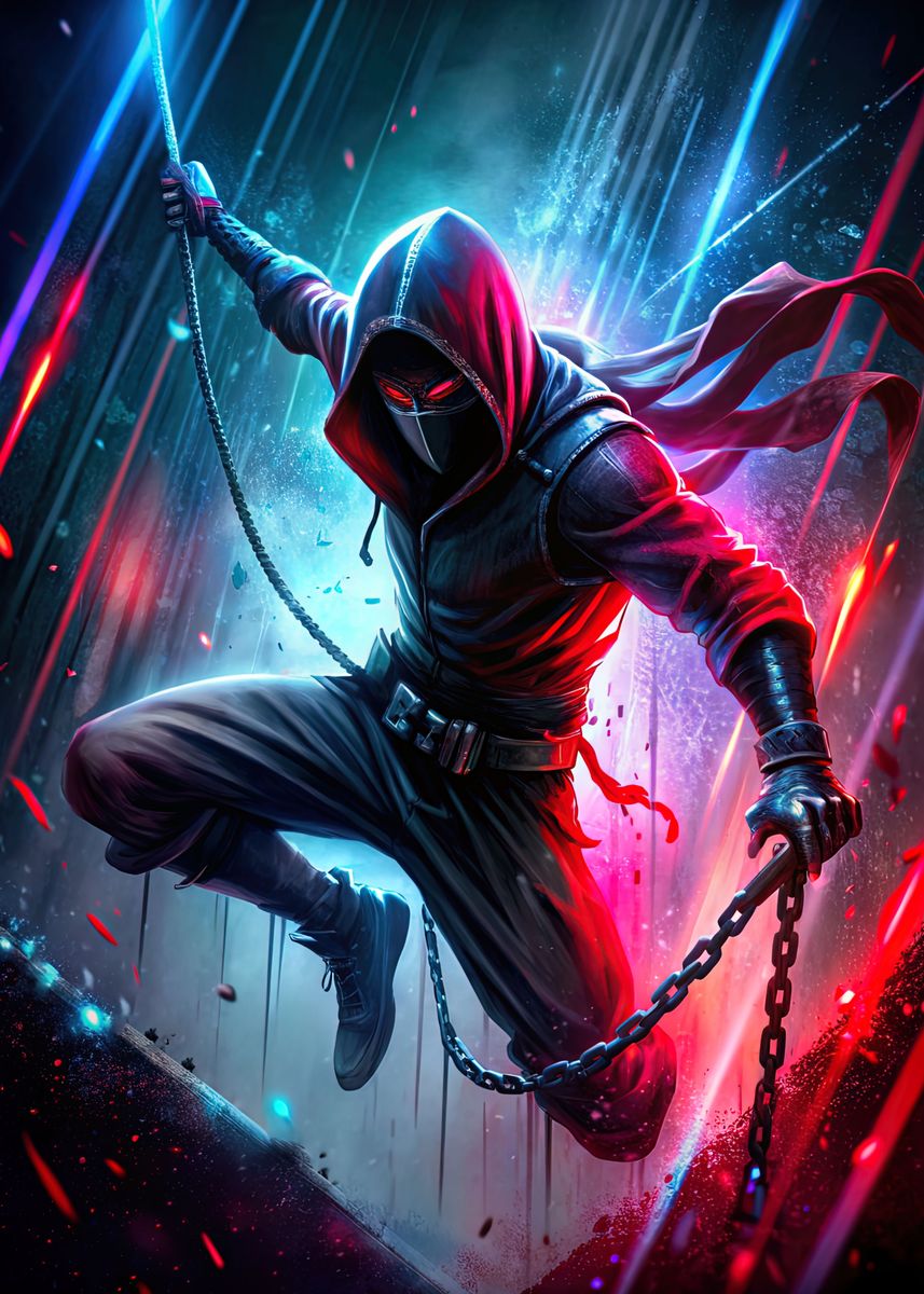 'Ninja in Epic Fiery Battle' Poster, picture, metal print, paint by ...