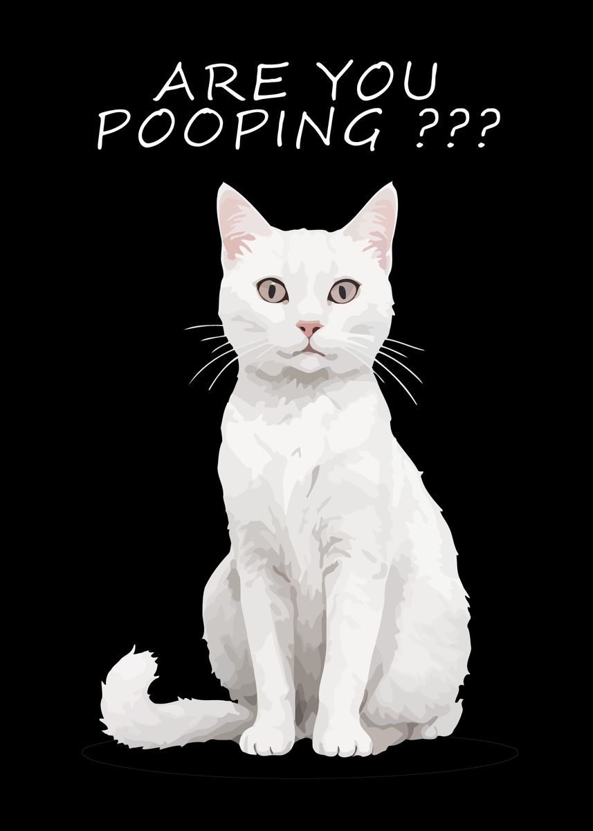 'Are You Pooping White Cat' Poster, picture, metal print, paint by ...
