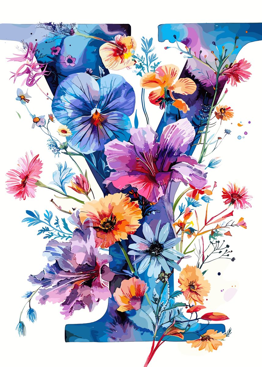 'Flower Alphabet Letter Y' Poster, picture, metal print, paint by ...