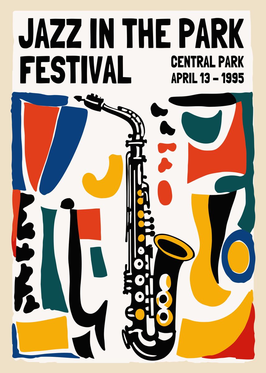 '1995 Jazz In The Park' Poster, picture, metal print, paint by BluePinkPanther | Displate
