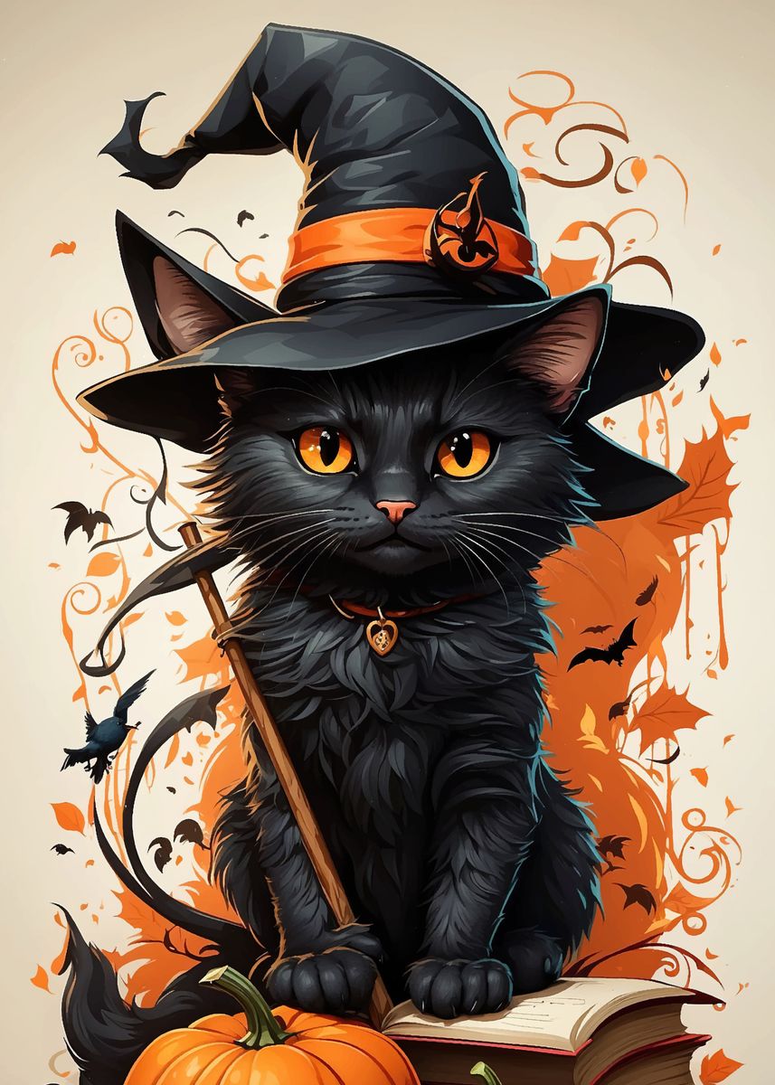 'Cute Halloween Cat' Poster, picture, metal print, paint by Floyd Burke ...