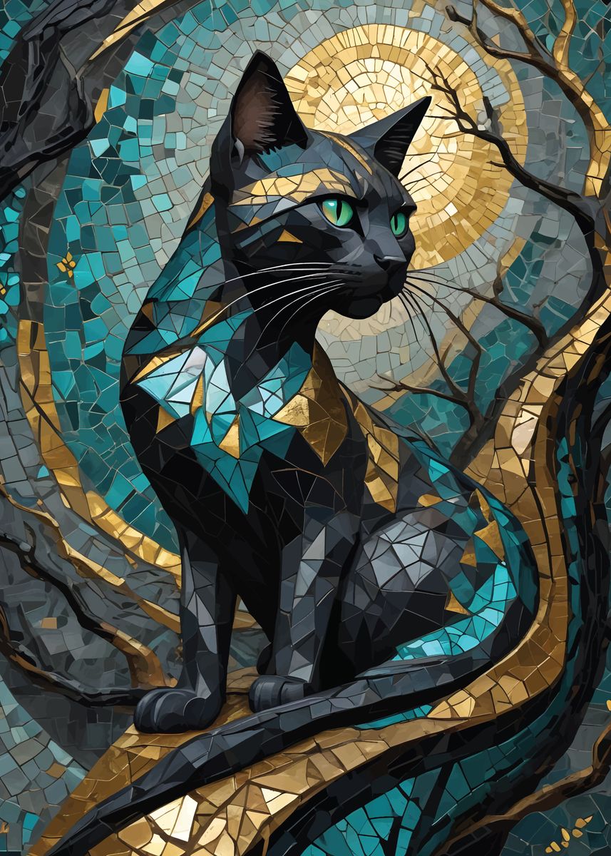 'Abstract Cat Kintsugi ' Poster, picture, metal print, paint by ALEX ...