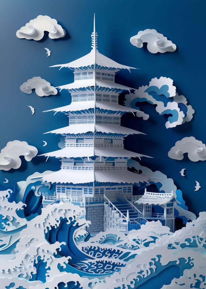 'Temple Paper Craft' Poster, picture, metal print, paint by Qreative ...