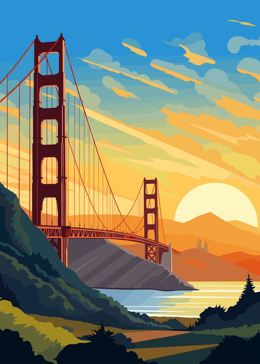 'Bridge over water' Poster, picture, metal print, paint by Firgiant ...