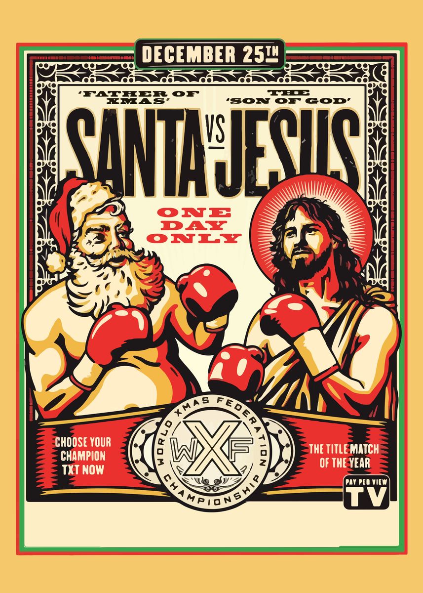 'christmas santa vs jesus ' Poster, picture, metal print, paint by ...