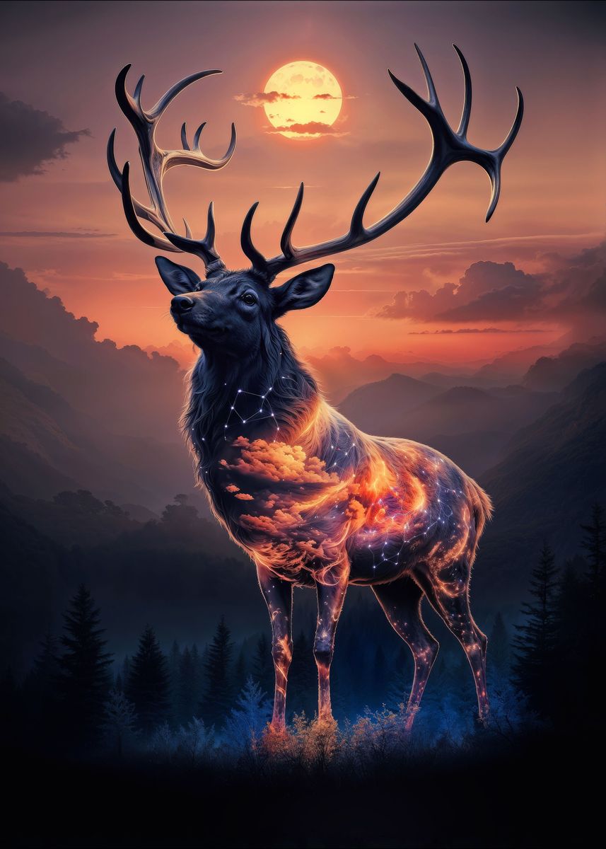 'The Cosmic Stag ' Poster, picture, metal print, paint by Bruno Macedo ...