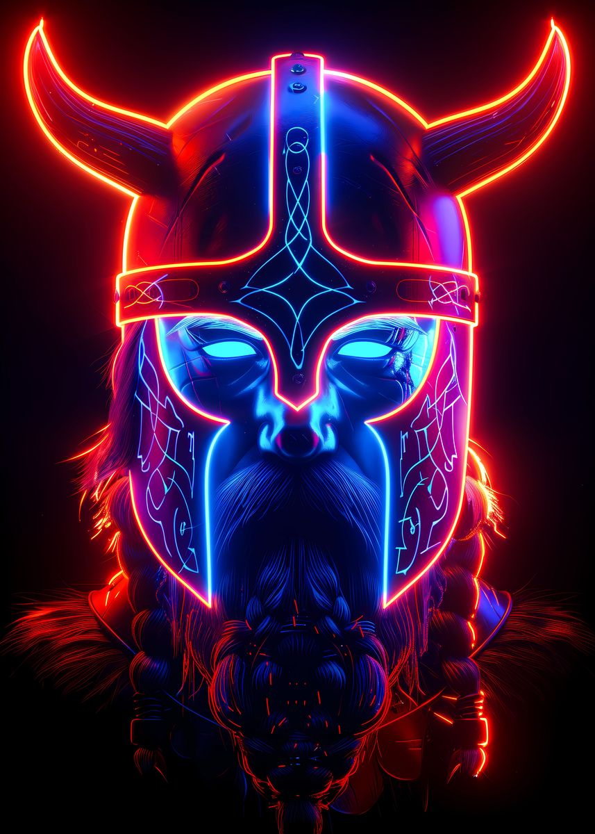 'Neon viking' Poster, picture, metal print, paint by Echelon IMG | Displate