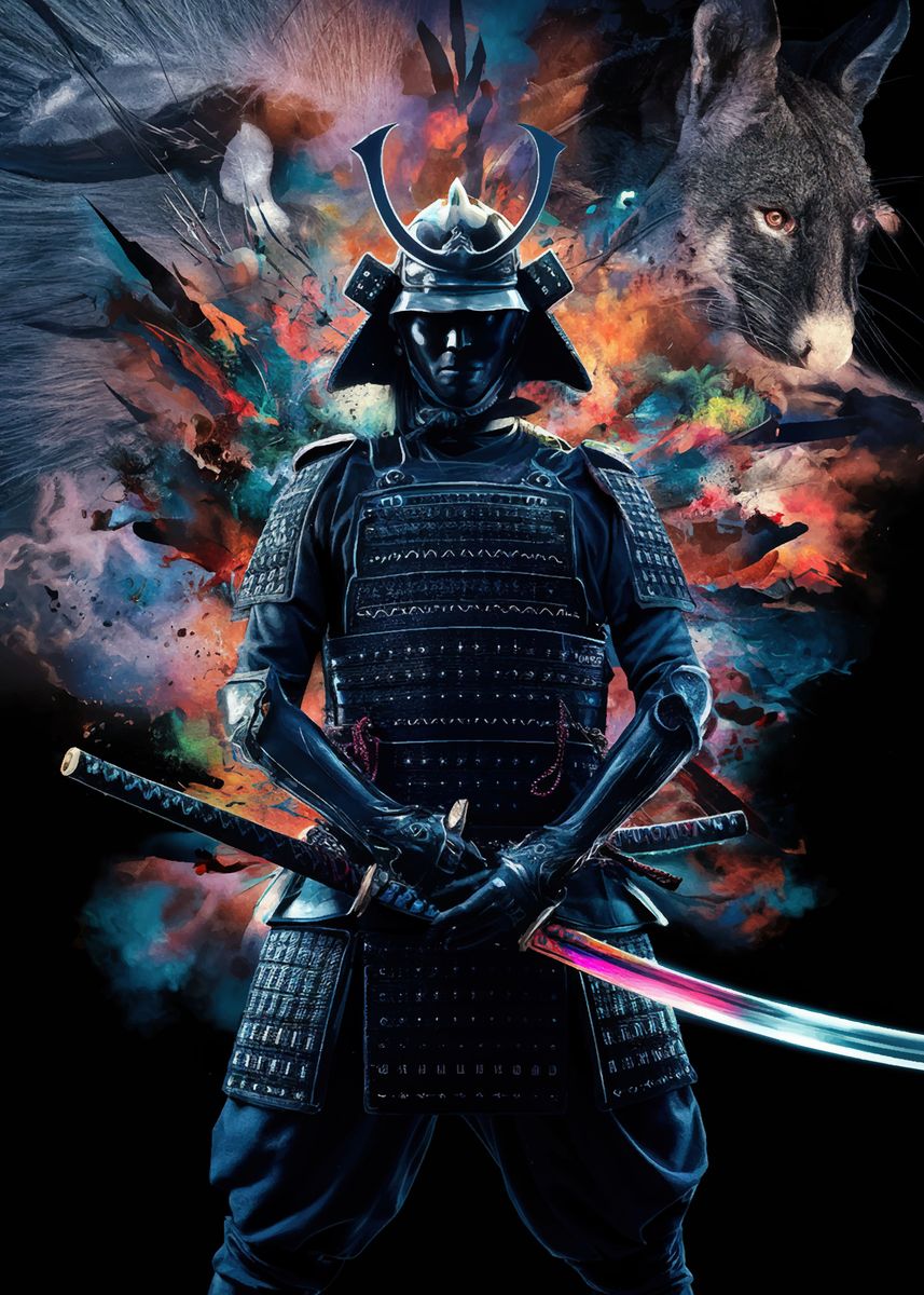 'Angry Samurai Head' Poster, picture, metal print, paint by Glenda ...