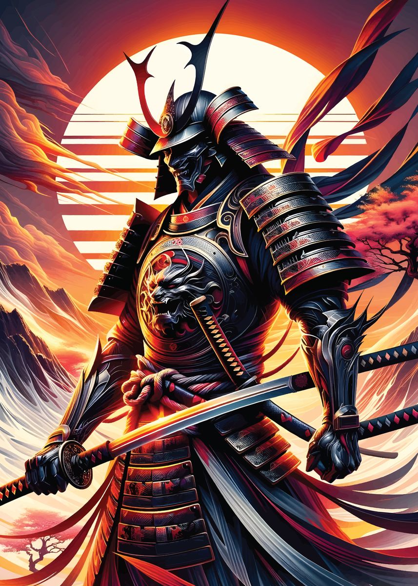 'Samurai Warrior Neon' Poster, picture, metal print, paint by sofian ...