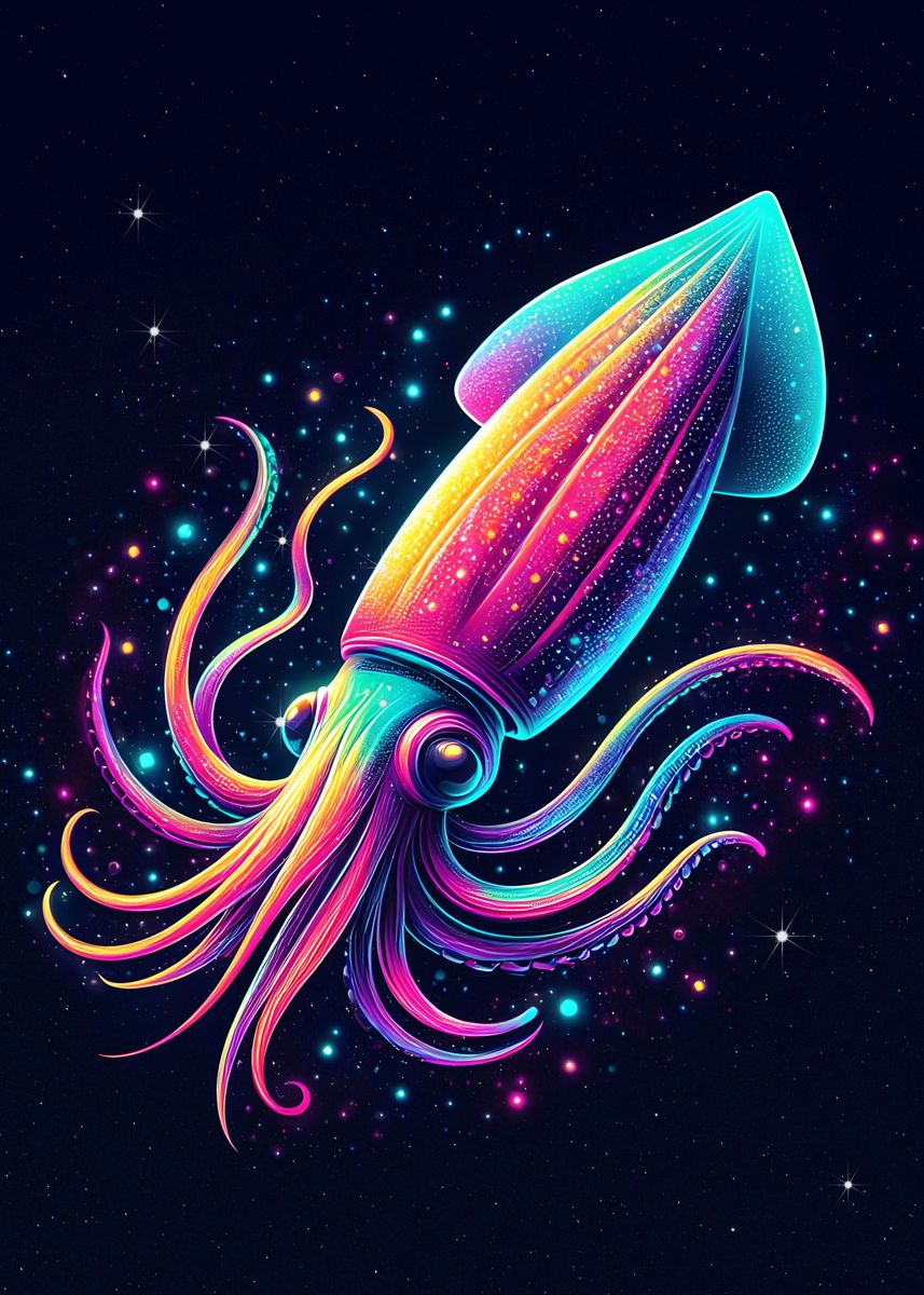 'Cosmic Squid' Poster, picture, metal print, paint by Is Rough | Displate