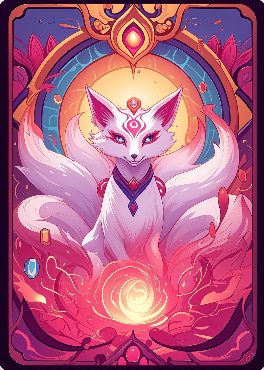 'Kitsune Magic Card' Poster, picture, metal print, paint by SuperNova ...
